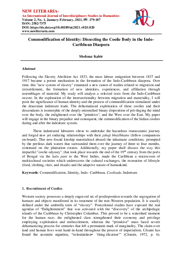 (PDF) Commodification of Identity: Dissecting the Coolie Body in the ...