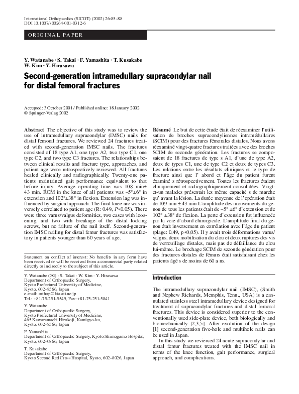 (PDF) Second-generation intramedullary supracondylar nail for distal femoral fractures