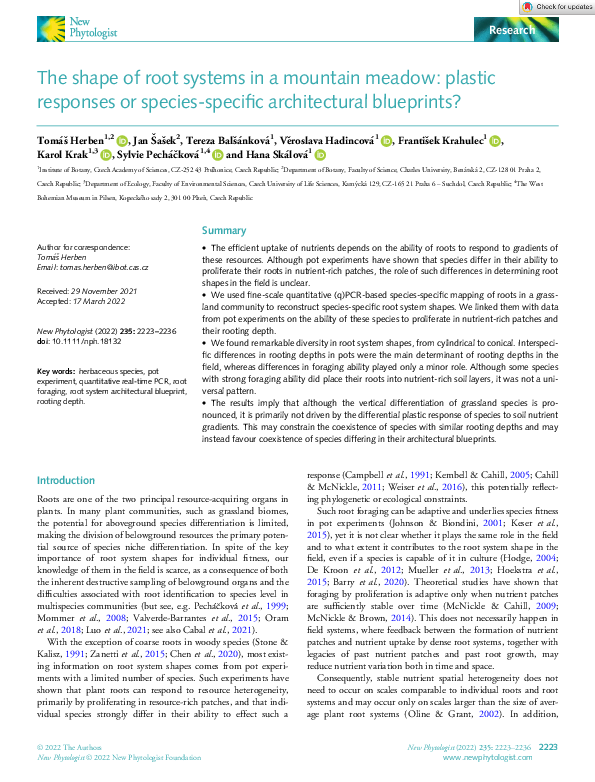 (PDF) The shape of root systems in a mountain meadow: plastic responses ...
