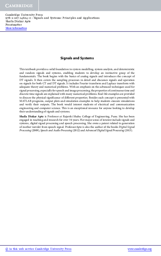(PDF) Signals and Systems: Principles and Applications