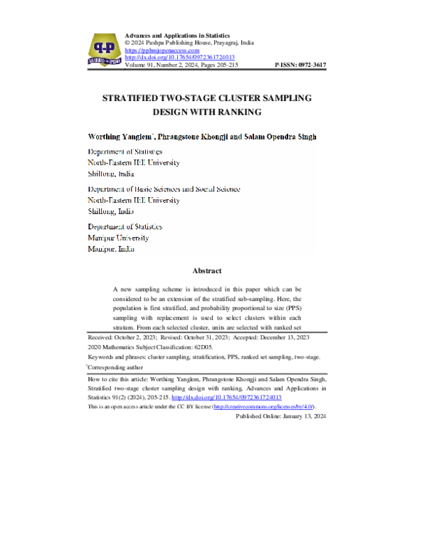 (PDF) STRATIFIED TWO STAGE CLUSTER SAMPLING DESIGN WITH RANKING
