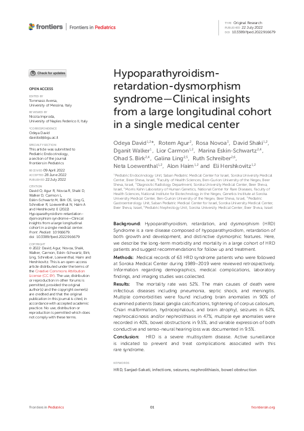 (PDF) Hypoparathyroidism-retardation-dysmorphism syndrome—Clinical ...