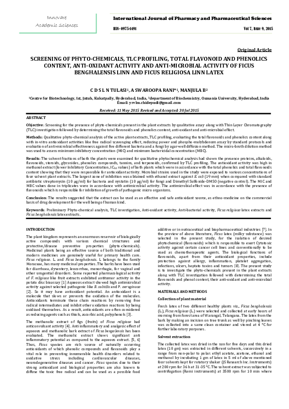 (PDF) SCREENING OF PHYTO-CHEMICALS, TLC PROFILING, TOTAL FLAVONOID AND ...