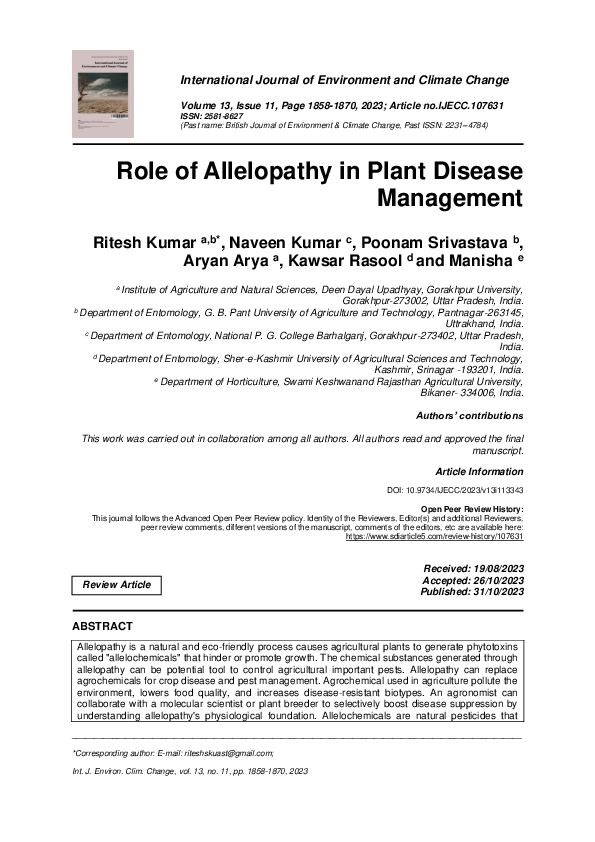 (PDF) Role of Allelopathy in Plant Disease Management