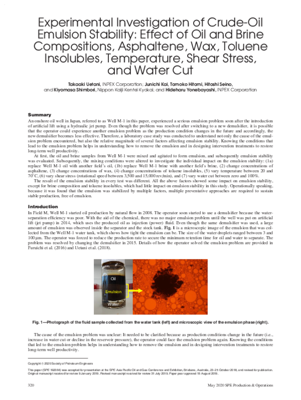 (PDF) Experimental Investigation of Crude Oil Emulsion Physicochemical ...