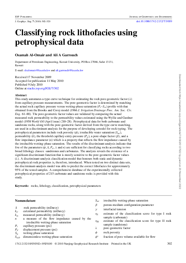 (PDF) Classifying rock lithofacies using petrophysical data