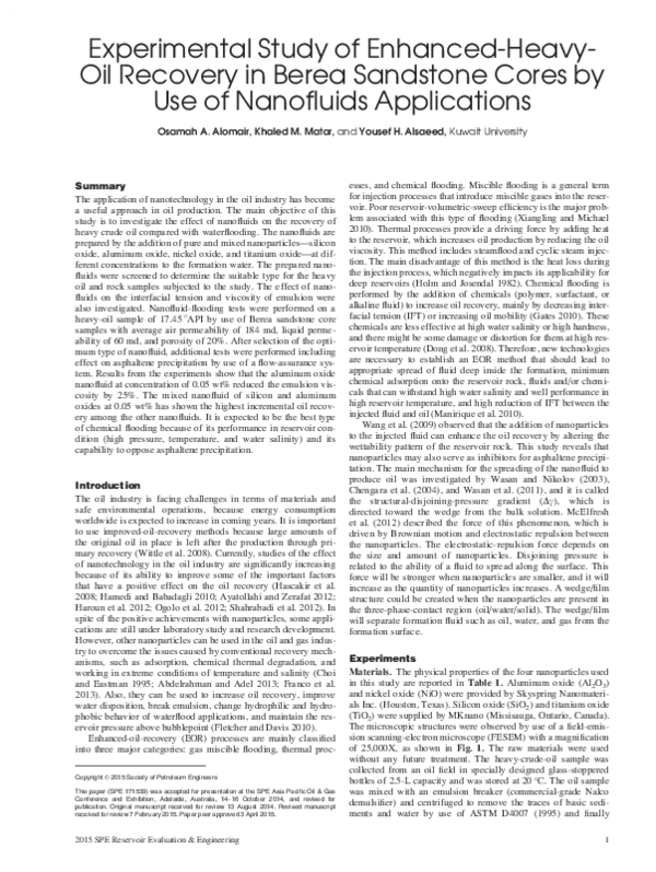 (PDF) Experimental Study of Enhanced-Heavy-Oil Recovery in Berea ...