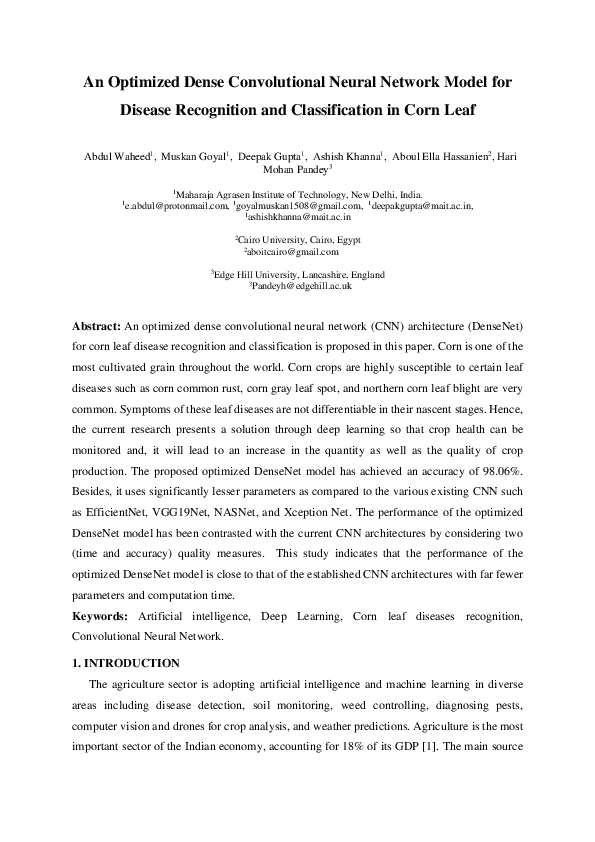 Pdf An Optimized Dense Convolutional Neural Network Model For Disease