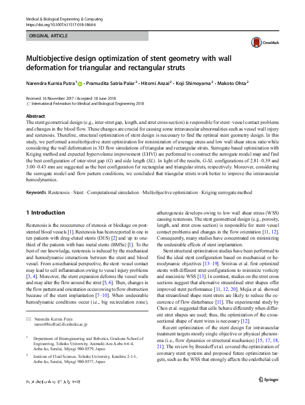 (PDF) Multi-objective design optimization of stent-grafts for the aortic arch