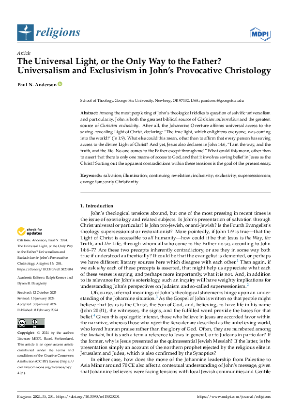 (PDF) The Universal Light, or the Only Way to the Father? Universalism ...