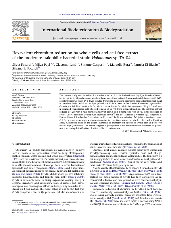 (PDF) Hexavalent chromium reduction by whole cells and cell free ...
