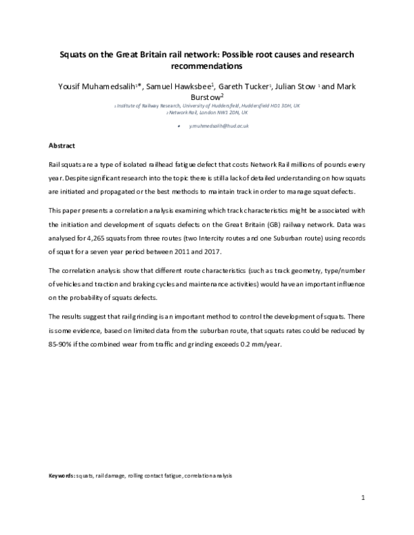 (PDF) Squats on the Great Britain rail network: Possible root causes ...