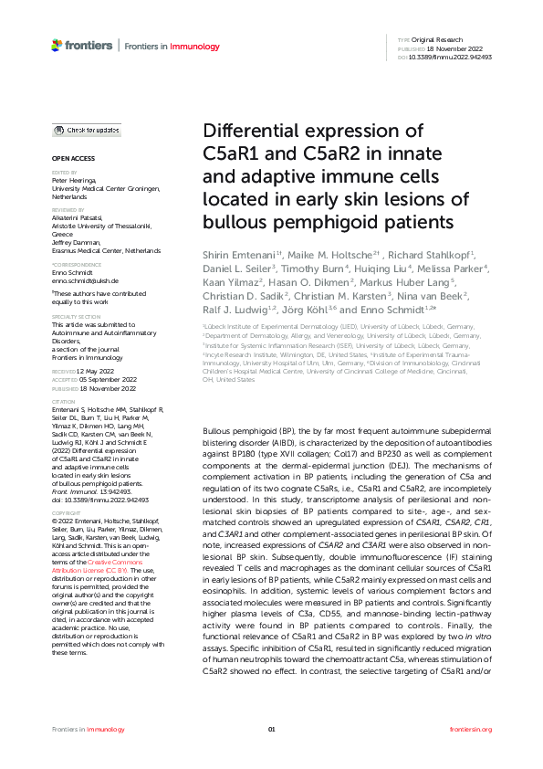 (PDF) Differential expression of C5aR1 and C5aR2 in innate and adaptive ...
