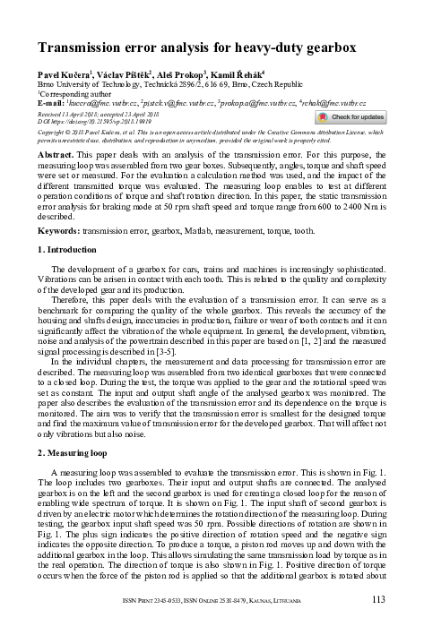 (PDF) Transmission error analysis for heavy-duty gearbox