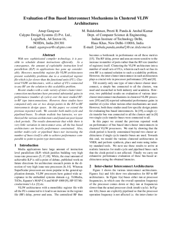 (PDF) Evaluation of Bus Based Interconnect Mechanisms in Clustered VLIW ...