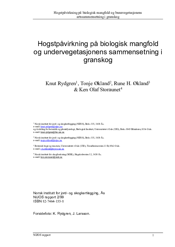 (PDF) Hogstpåvirkning på biologisk mangfold og undervegetasjonens sammensetning i granskog