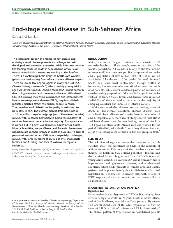 (PDF) End-stage renal disease in Sub-Saharan Africa