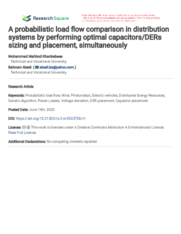(PDF) A probabilistic load flow comparison in distribution systems by performing optimal ...