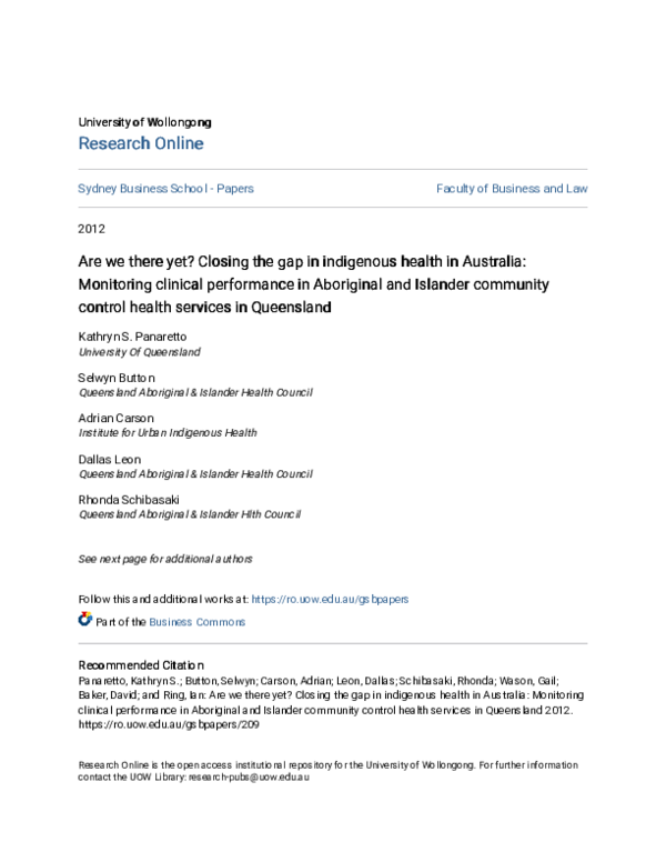 (PDF) Are we there yet? Closing the gap in indigenous health in ...
