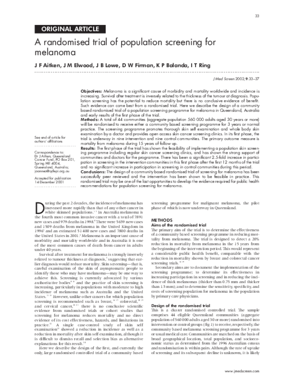 (PDF) A randomised trial of population screening for melanoma