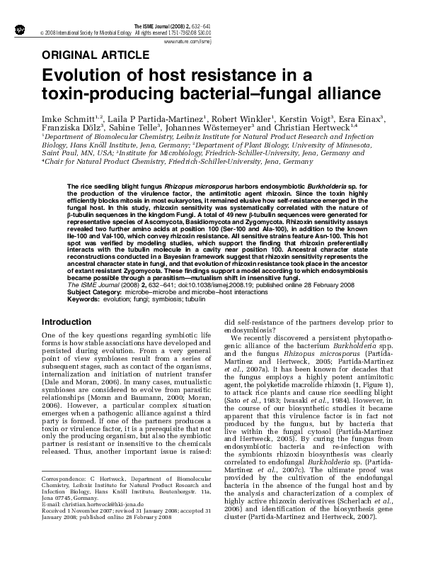 (PDF) Evolution of host resistance in a toxin-producing bacterial ...