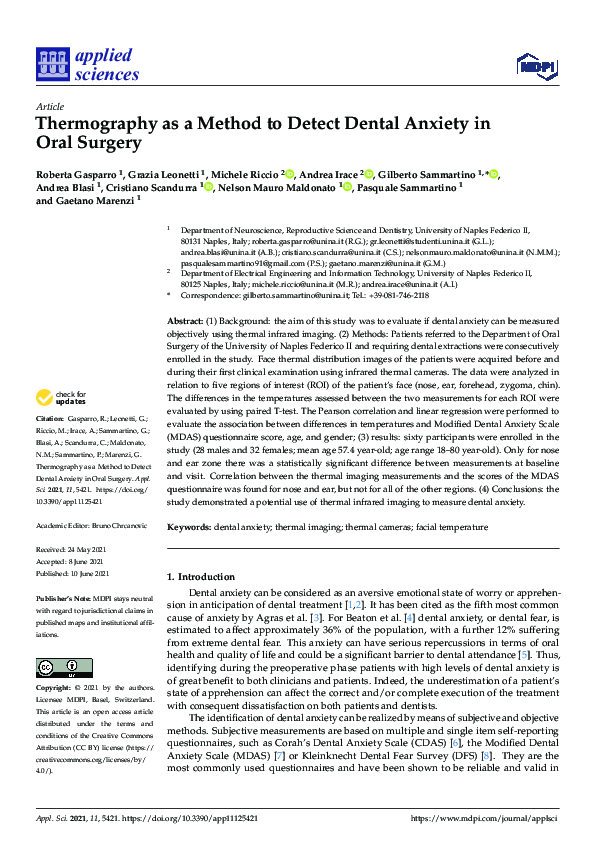 (PDF) Thermography as a Method to Detect Dental Anxiety in Oral Surgery