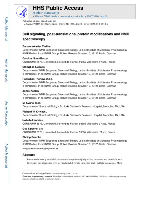 (PDF) Cell signaling, post-translational protein modifications and NMR spectroscopy