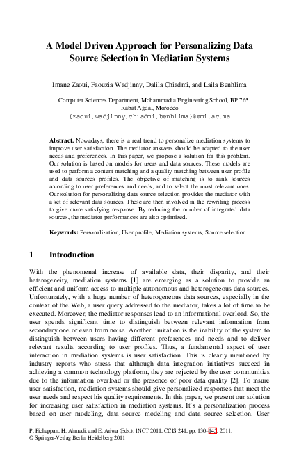 Pdf A Model Driven Approach For Personalizing Data Source Selection
