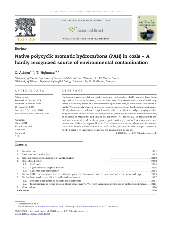 (PDF) Native polycyclic aromatic hydrocarbons (PAH) in coals – A hardly recognized source of ...