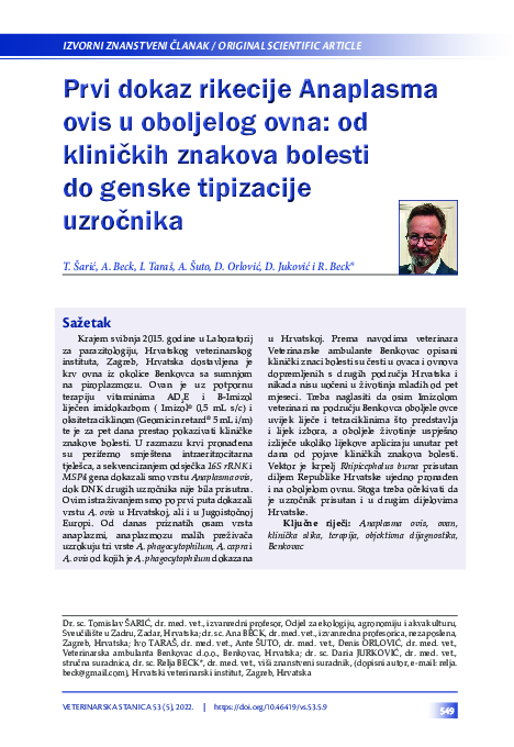 (PDF) Prvi dokaz rikecije Anaplasma ovis u oboljelog ovna