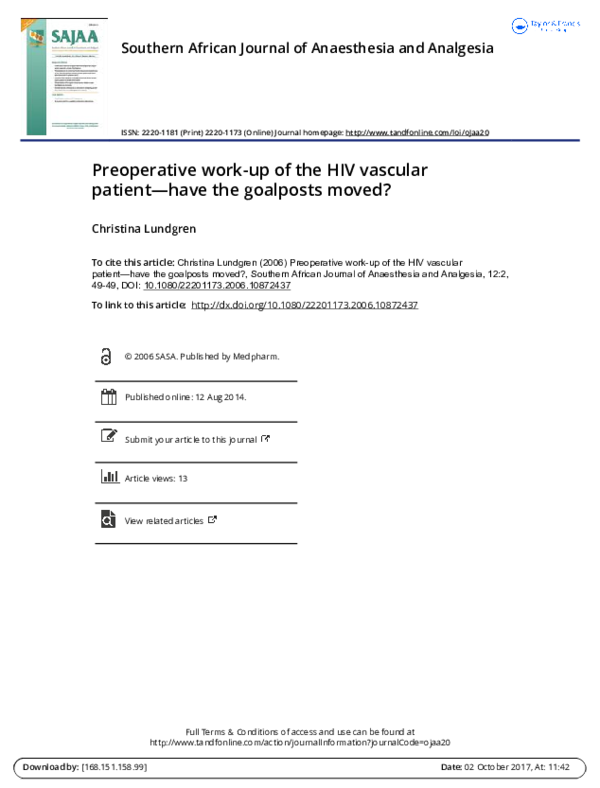 (PDF) Preoperative work-up of the HIV vascular patient—have the ...