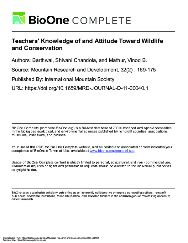 (PDF) Teachers' Knowledge of and Attitude Toward Wildlife and Conservation
