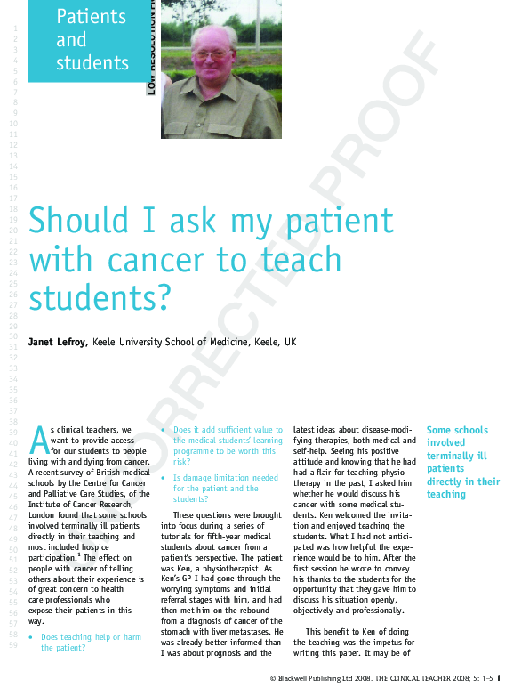 (PDF) Should I ask my patient with cancer to teach students?