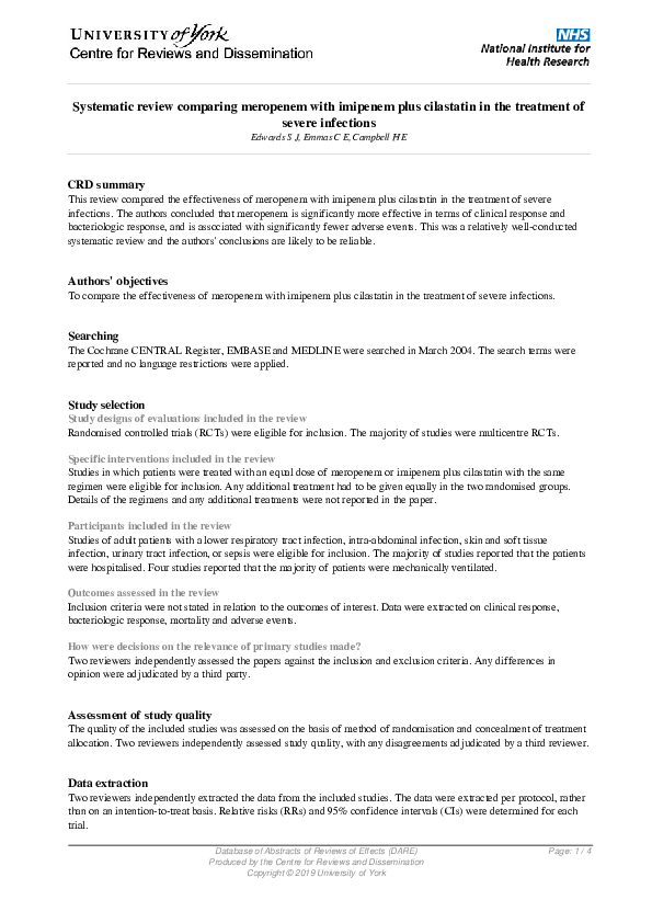 (PDF) Systematic review comparing meropenem with imipenem plus ...