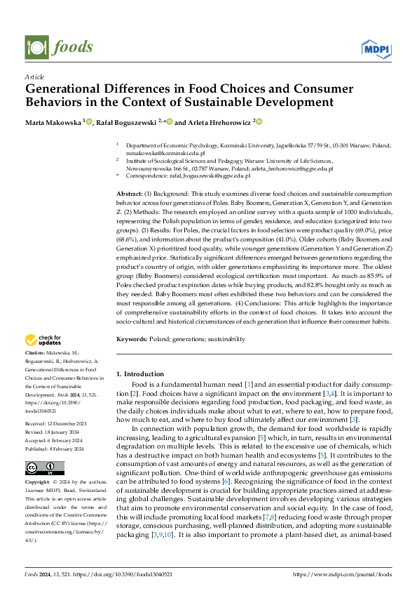 (PDF) Generational Differences in Food Choices and Consumer Behaviors in the Context of ...