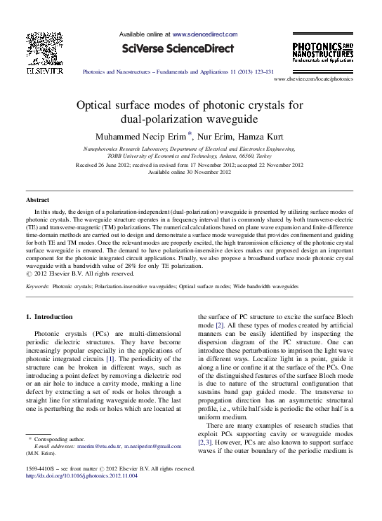 (PDF) Optical surface modes of photonic crystals for dual-polarization ...