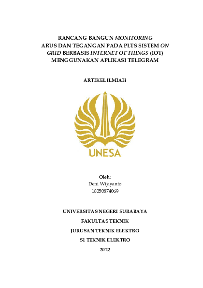 Pdf Rancang Bangun Monitoring Arus Dan Tegangan Pada Plts Sistem On Grid Berbasis Internet Of