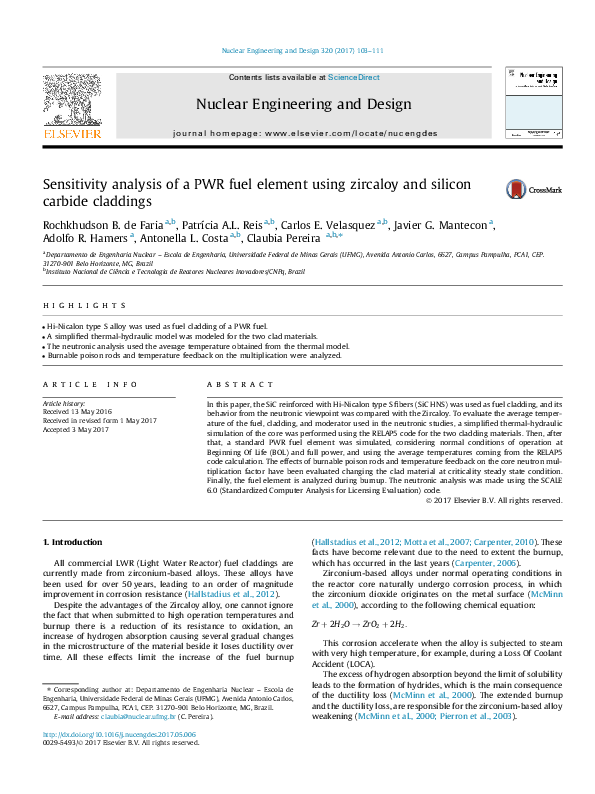 (PDF) Sensitivity analysis of a PWR fuel element using zircaloy and ...