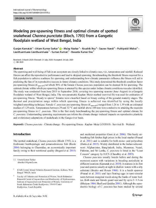 (PDF) Modeling pre-spawning fitness and optimal climate of spotted ...