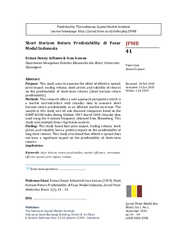 (PDF) Short Horizon Return Predictability di Pasar Modal Indonesia
