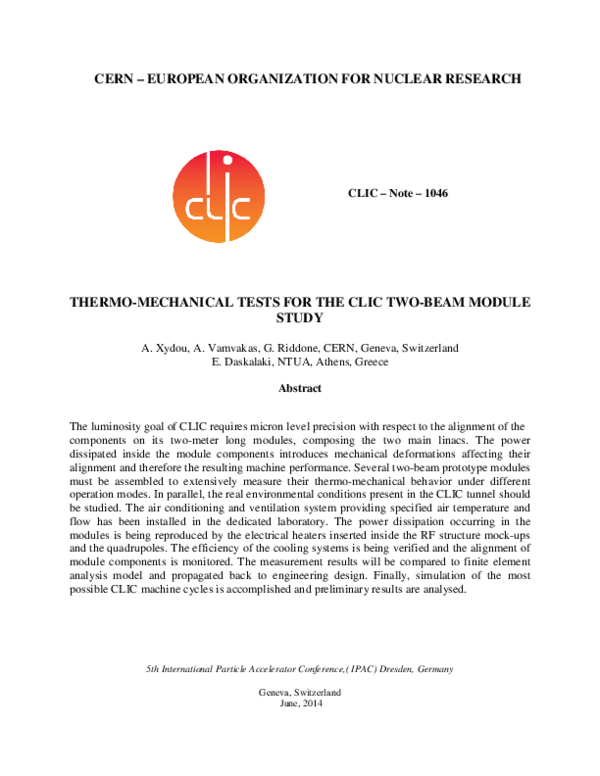 (PDF) Thermo-mechanical Tests for the CLIC Two-beam Module Study