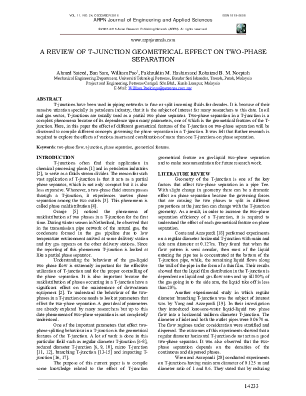 (PDF) A Review of T-Junction Geometrical Effect on Two-Phase Separation