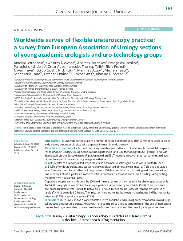 (PDF) Worldwide survey of flexible ureteroscopy practice: a survey from ...