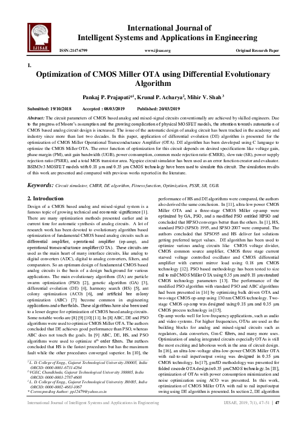 (PDF) Optimization of CMOS Miller OTA using Differential Evolutionary Algorithm