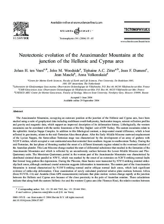 (PDF) Neotectonic evolution of the Anaximander Mountains at the ...