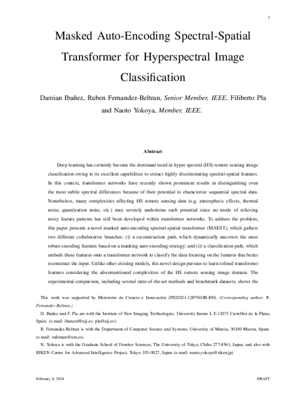 Pdf Masked Auto Encoding Spectral Spatial Transformer For