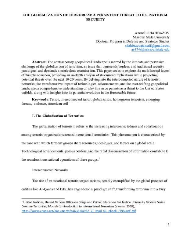 (PDF) THE GLOBALIZATION OF TERRORISM: A PERSISTENT THREAT TO U.S ...