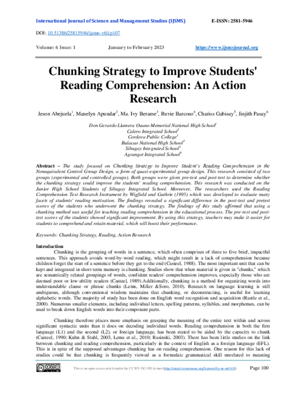 (PDF) Chunking Strategy to Improve Students' Reading Comprehension: An ...
