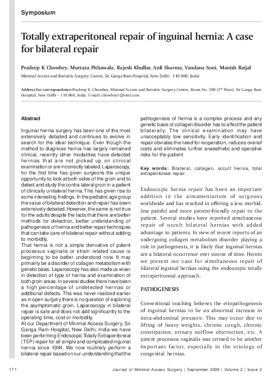 (PDF) Totally extraperitoneal repair of inguinal hernia: A case for ...