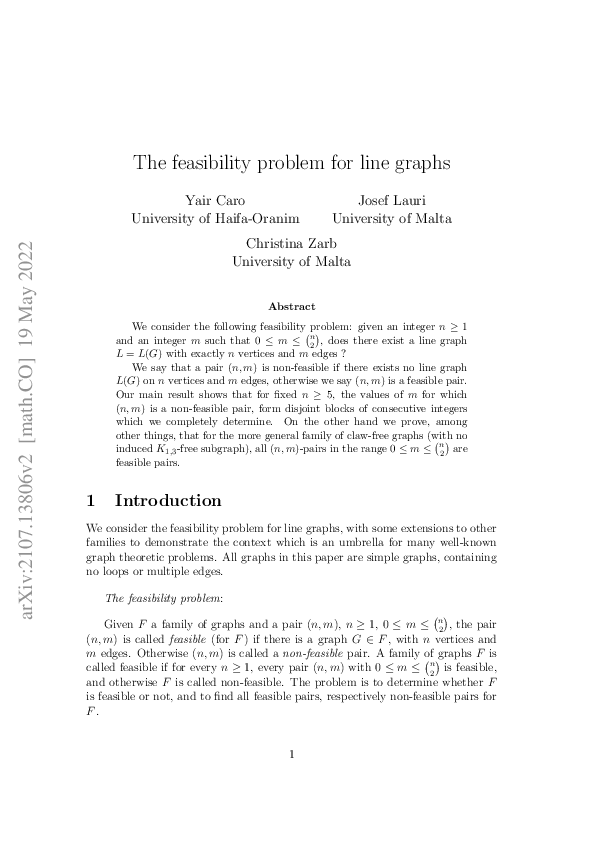 (PDF) The feasibility problem for line graphs